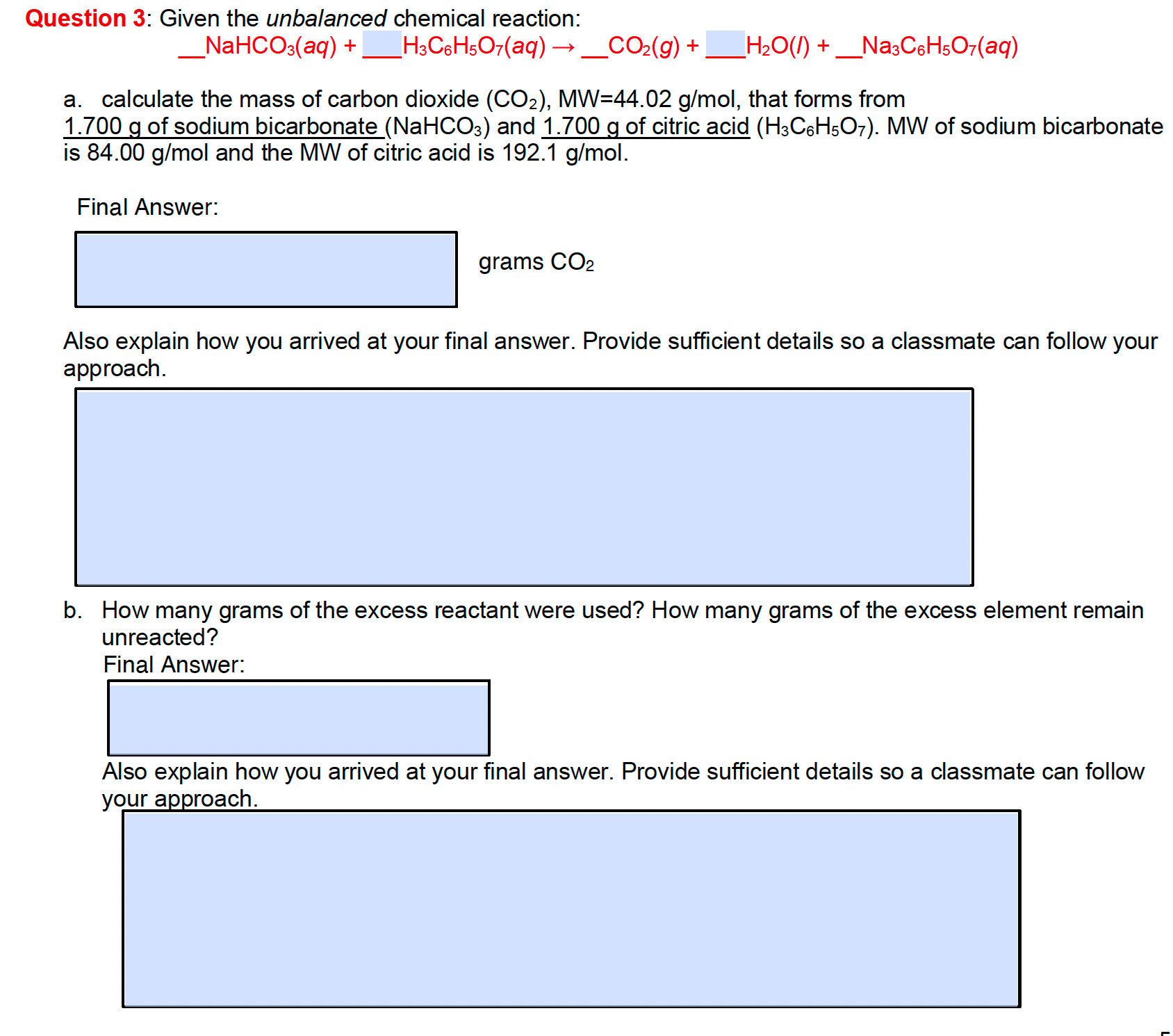 Solved c. Complete the "reaction table" provided below. | Chegg.com