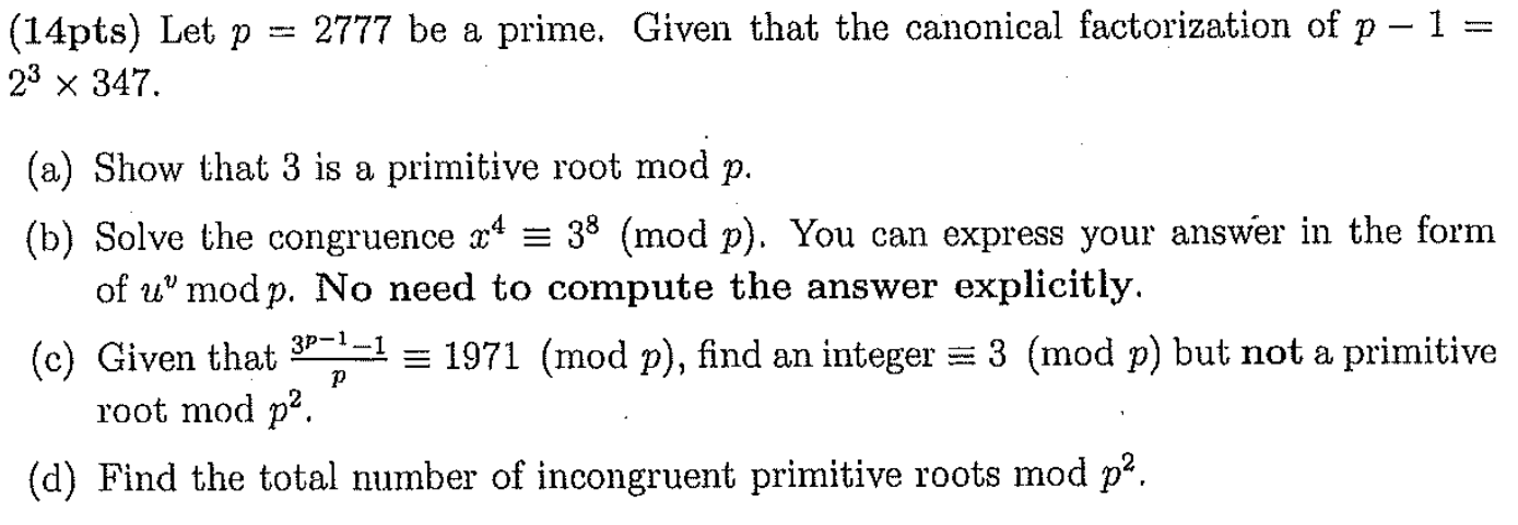 Let p=2777 be a prime. Given that the canonical | Chegg.com