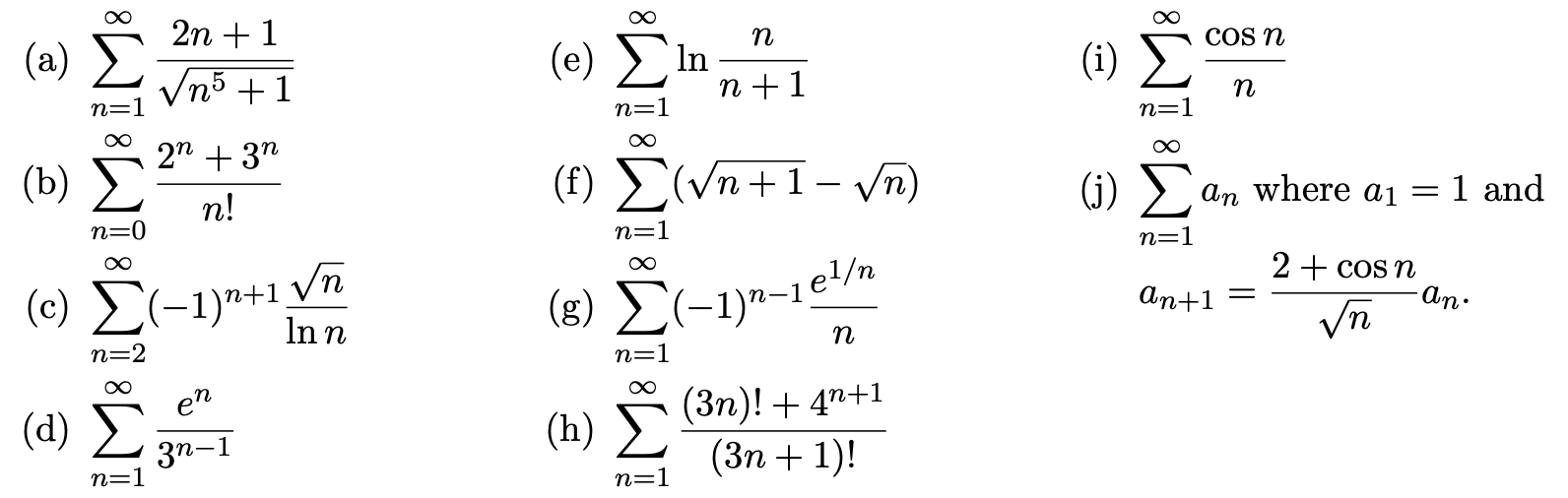 (a) \( \sum_{n=1}^{\infty} \frac{2 | Chegg.com