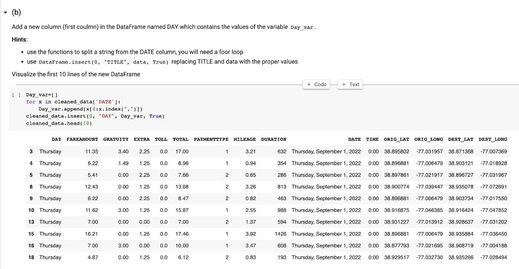 Solved 1. Taxi trip data in Washington DC in September 2022 | Chegg.com