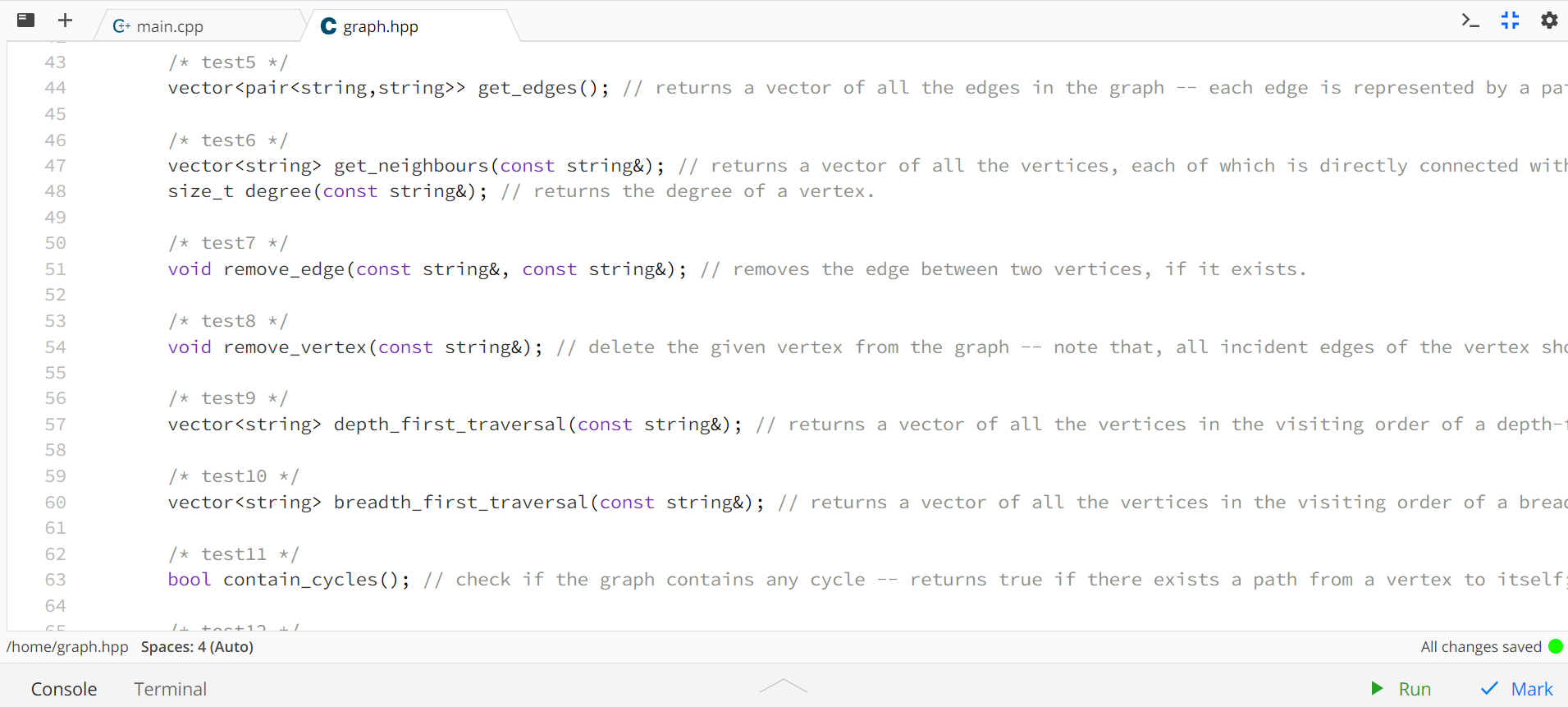 Solved main.cpp #include "graph.hpp" int main() { Graph | Chegg.com