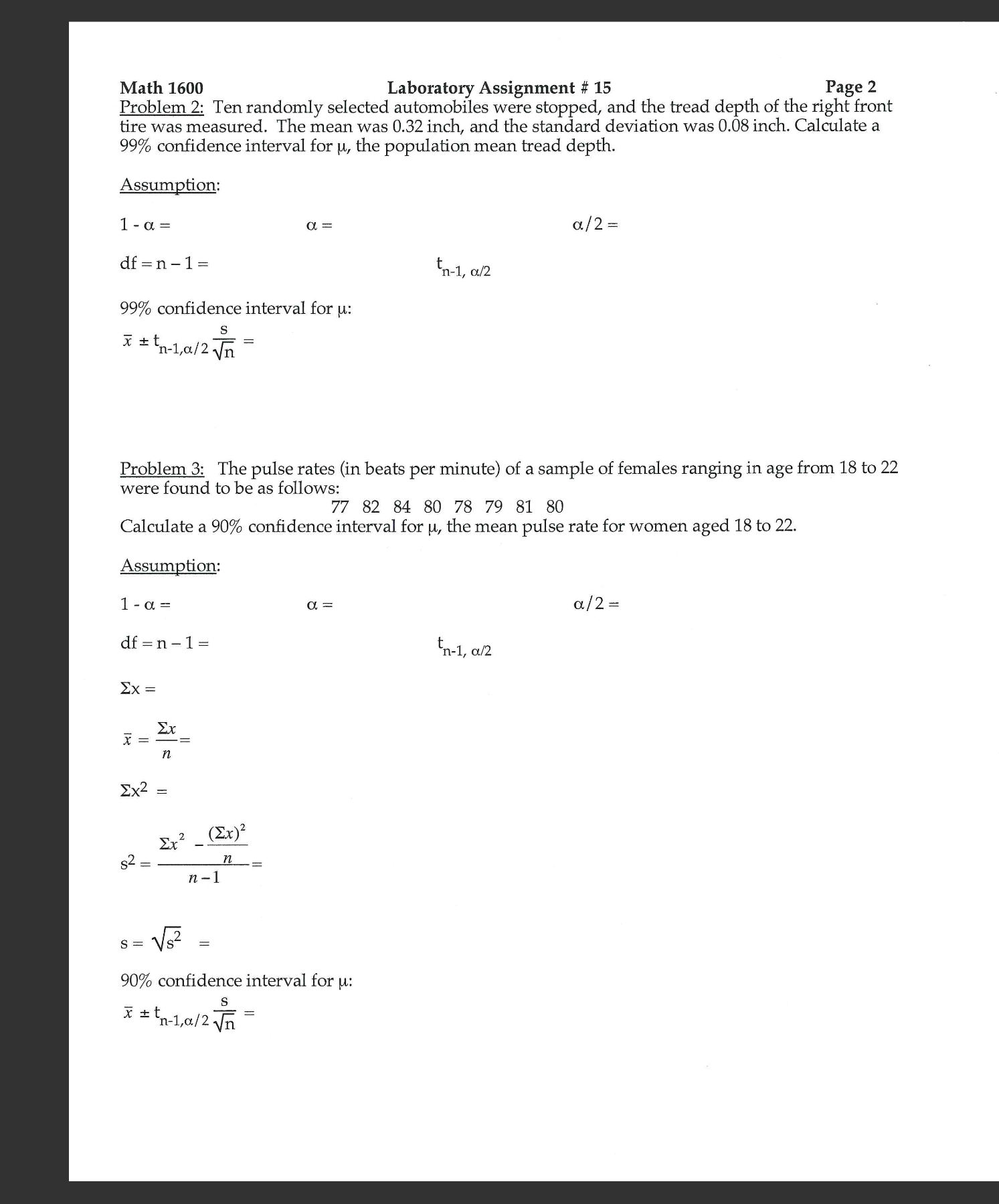 Solved Math 1600 Laboratory Assignment \# 15 Page 2 Problem | Chegg.com