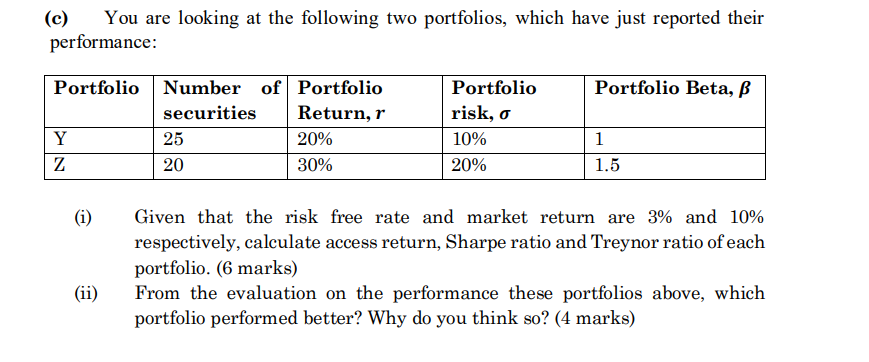 Solved (c) You are looking at the following two portfolios, | Chegg.com