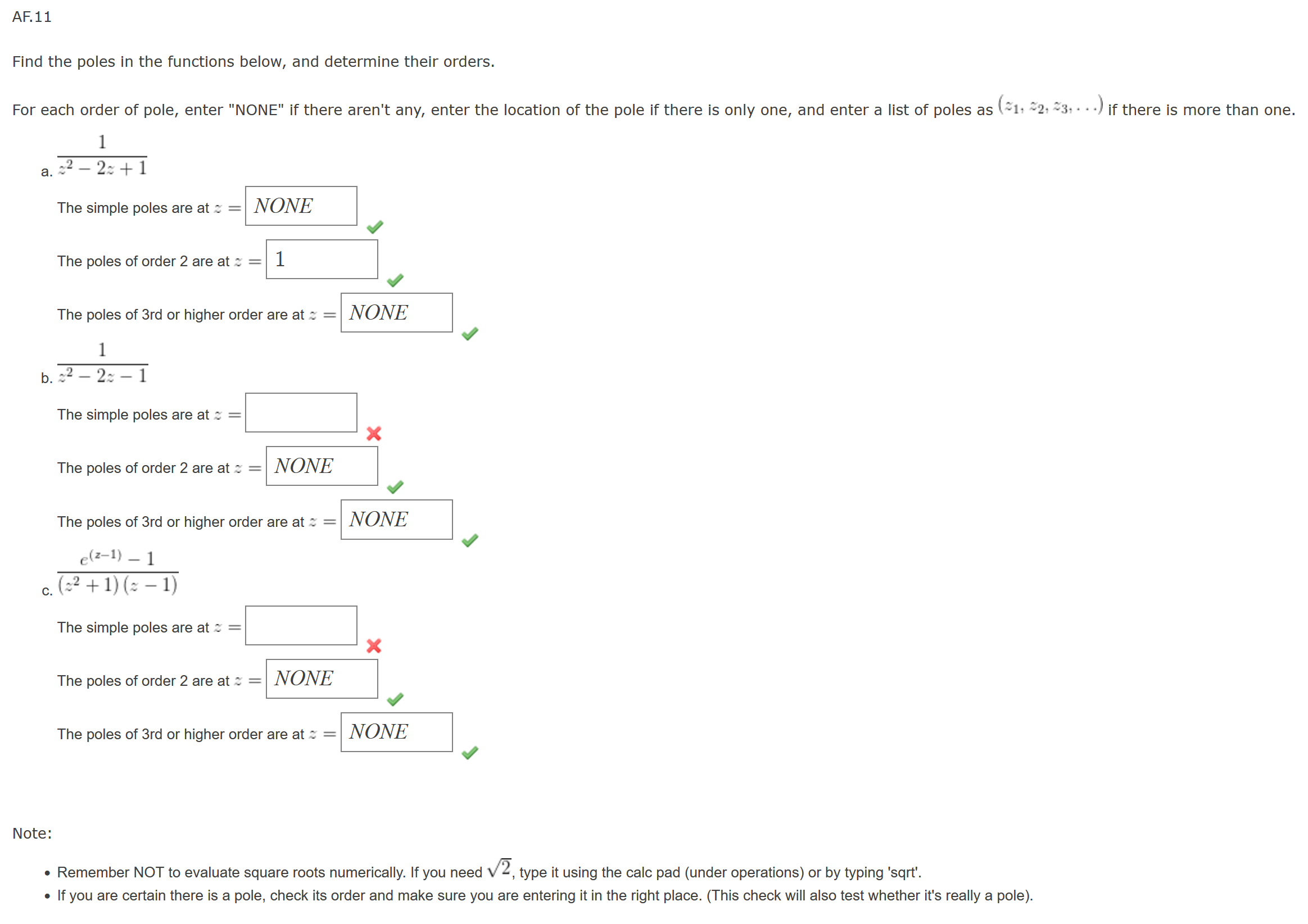 Solved ind the poles in the functions below, and determine | Chegg.com