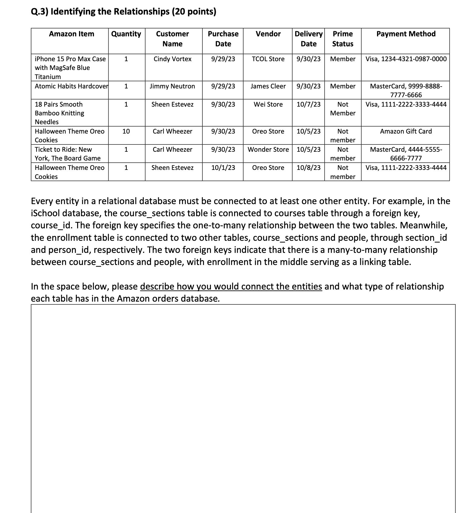 Solved Q.3. (20 points )2 Identifving Relationshins: Q.1. | Chegg.com