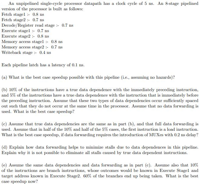 An unpipelined single-cycle processor datapath has a | Chegg.com