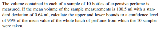 Solved The volume contained in each of a sample of 10 | Chegg.com