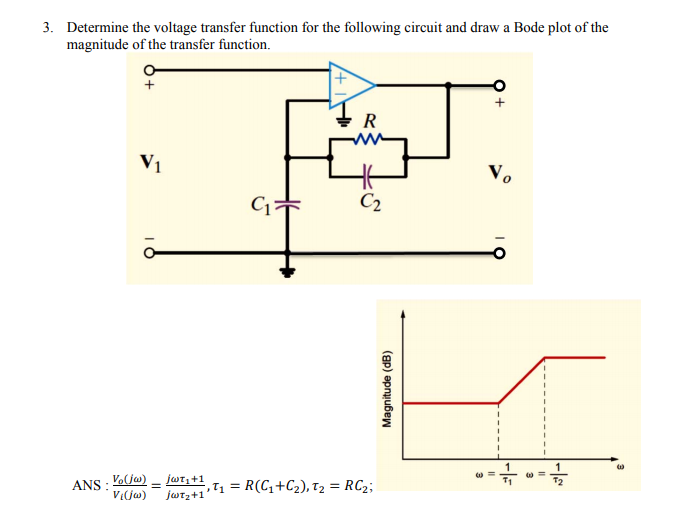 Solved 3. Determine the voltage transfer function for the | Chegg.com