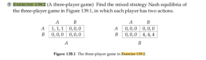Solved EXERCISE 139.2 (A three-player game) Find the mixed | Chegg.com