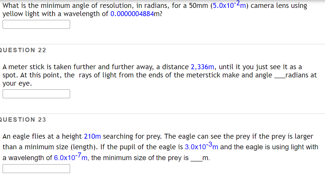 Solved What is the minimum angle of resolution, in radians, | Chegg.com
