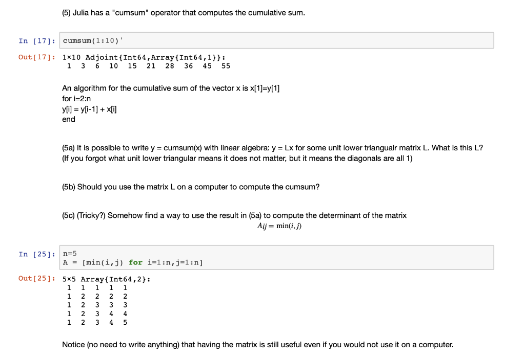 (5) Julia has a "cumsum" operator that computes the | Chegg.com