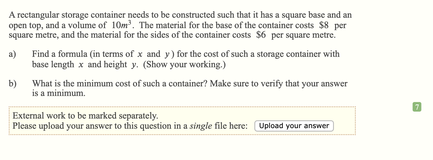 Solved A rectangular storage container needs to be | Chegg.com
