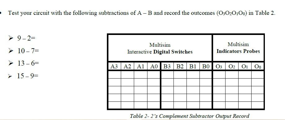 Solved 5 Mark 2s Complement Subtractor Multisim 