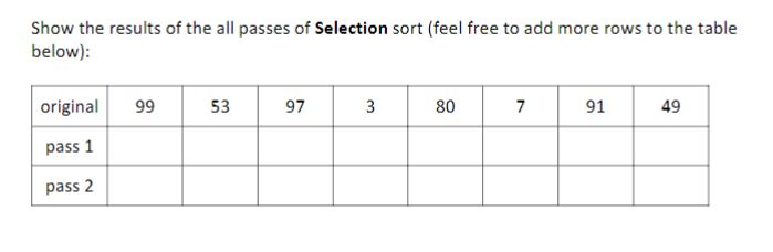 Solved Show the results of the all passes of Selection sort | Chegg.com