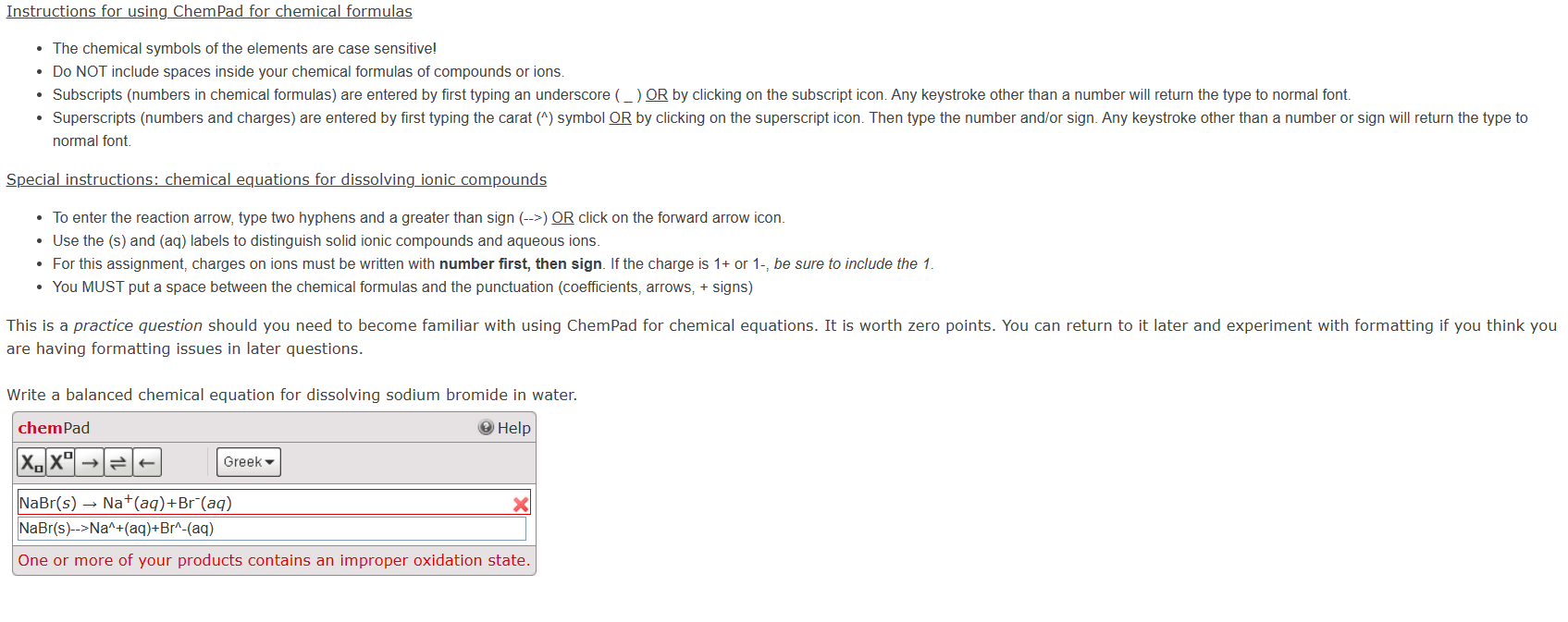 Solved Instructions for using ChemPad for chemical formulas | Chegg.com
