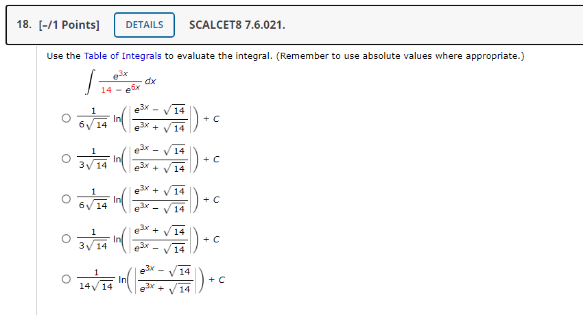 Solved 18. [-/1 Points] DETAILS SCALCET8 7.6.021. Use the | Chegg.com