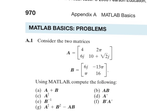 Solved 970 Appendix A Matlab Basics Matlab Basics Problems 2058