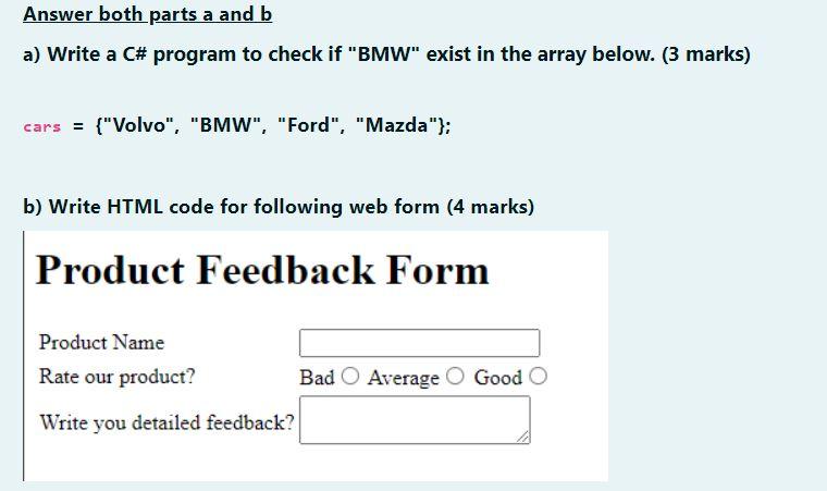 Solved Answer both parts a and b a) Write a C# program to | Chegg.com