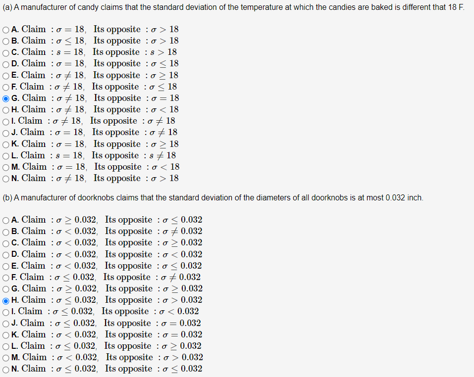 Solved For each claim, select the correct symbolic forms of | Chegg.com