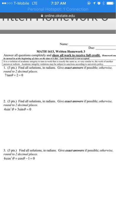 Solved Find all solutions, in radians. Give exact answer if | Chegg.com