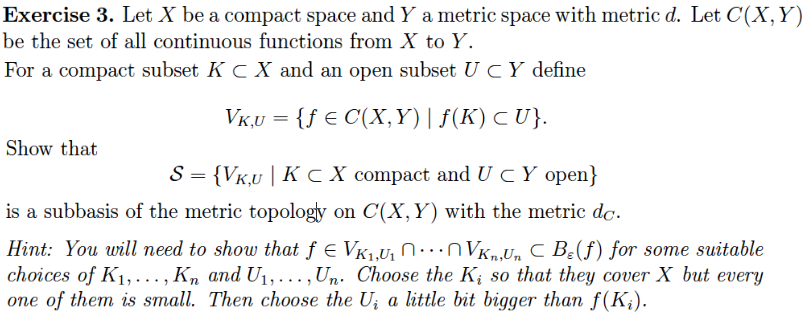 Solved Exercise 3. Let X be a compact space and Y a metric | Chegg.com