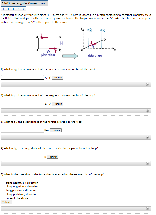 Solved 13-03 Rectangular Current Loop 1 2 3 4 5 A | Chegg.com