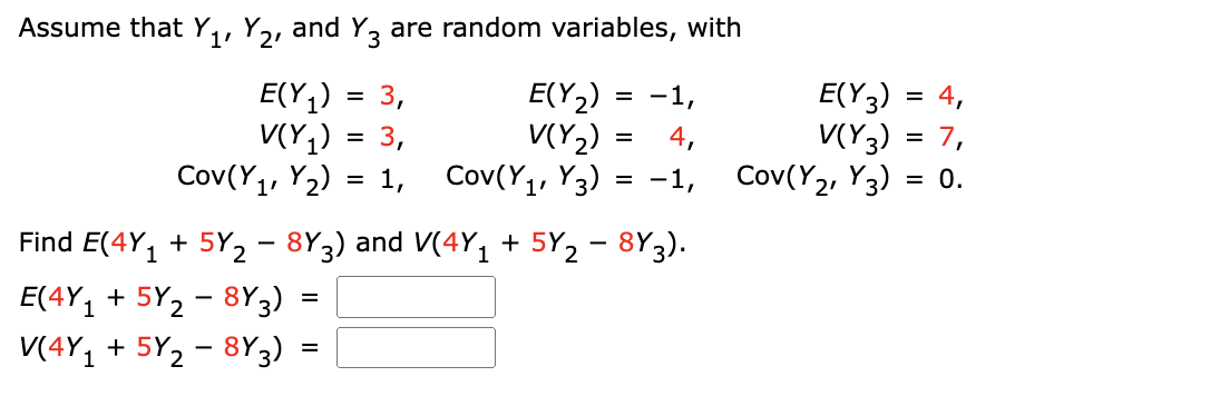 Solved Assume that Y1,Y2, and Y3 are random variables, with | Chegg.com
