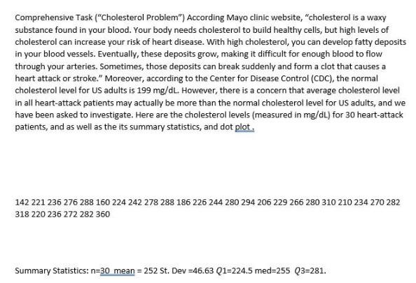 Solved Comprehensive Task ("Cholesterol Problem") According | Chegg.com