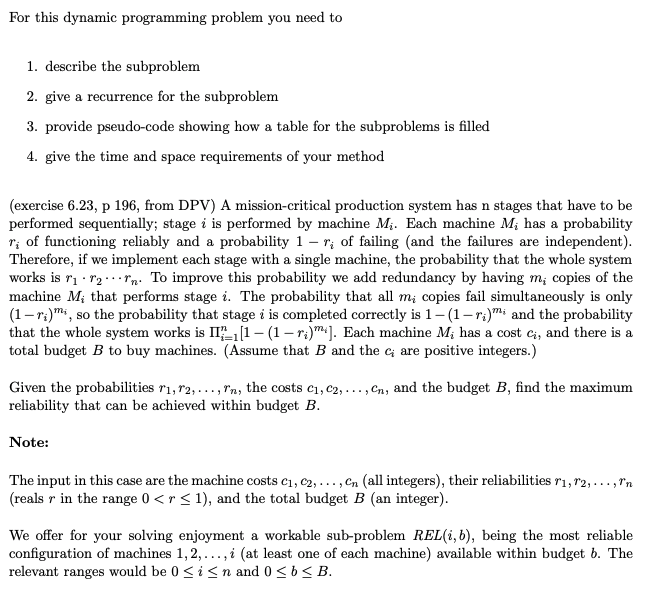 For this dynamic programming problem you need to 1. | Chegg.com