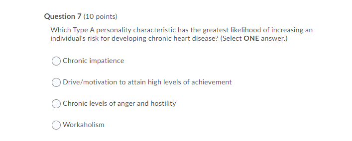 Solved Question 7 (10 points) Which Type A personality | Chegg.com