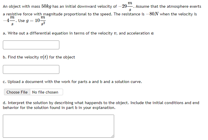 Solved An object with mass 50kg has an initial downward | Chegg.com