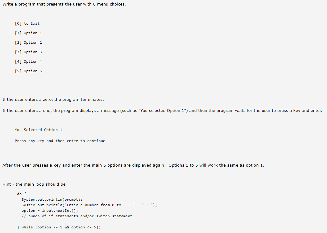 Solved Write a program that presents the user with 6 menu | Chegg.com