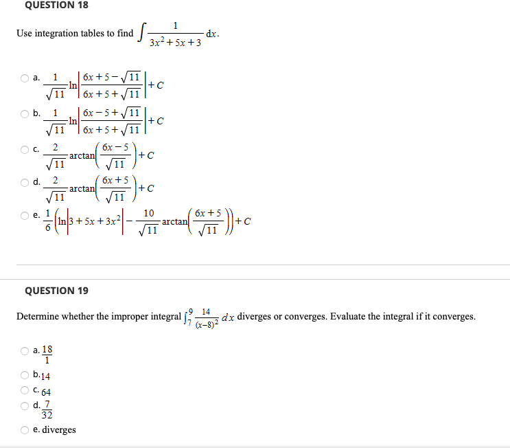 Solved QUESTION 18 Use integration tables to find 1 dx 3x2 + | Chegg.com