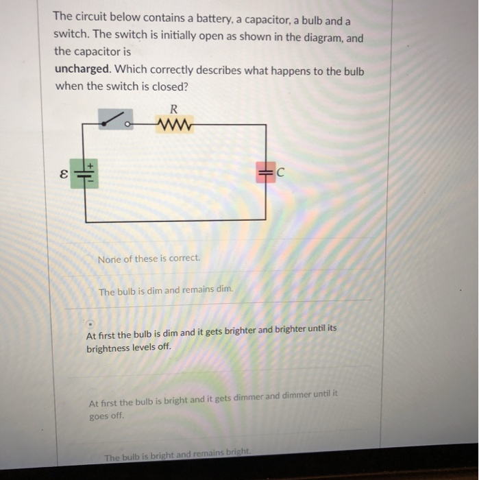 Solved The circuit below contains a battery, a capacitor, a | Chegg.com
