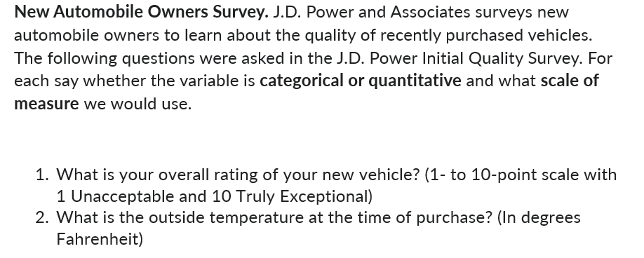 Solved New Automobile Owners Survey. J.D. Power and | Chegg.com