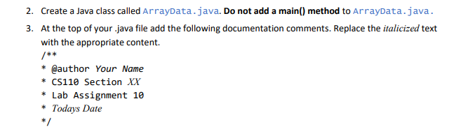 2. Create a Java class called ArrayData.java. Do not | Chegg.com