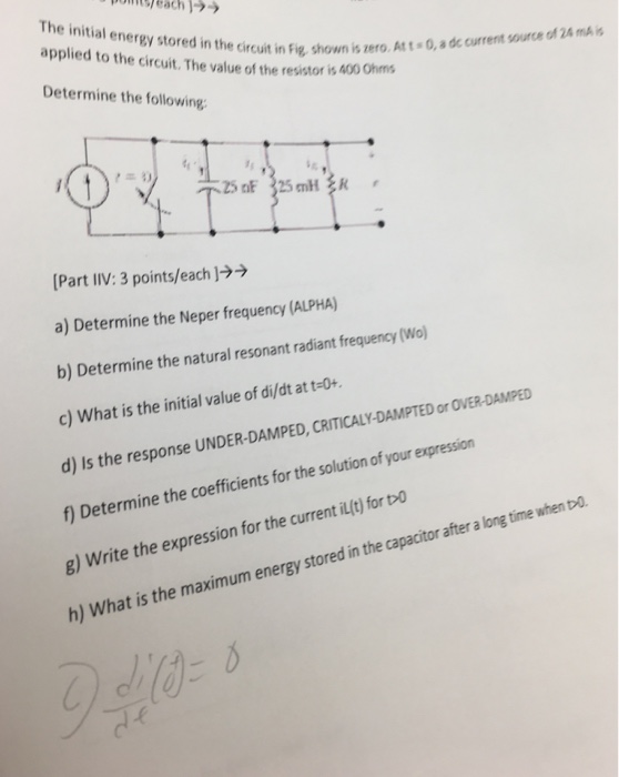 Solved The initial energy stored in the circuit in Fig. | Chegg.com