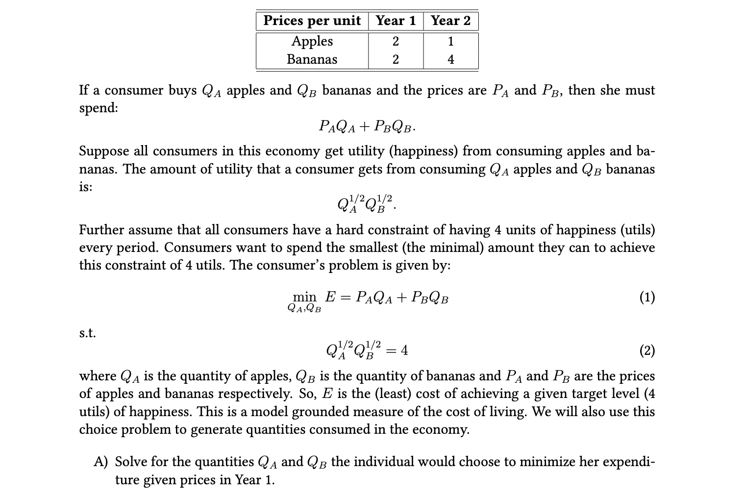Solved If a consumer buys QA apples and QB bananas and the | Chegg.com