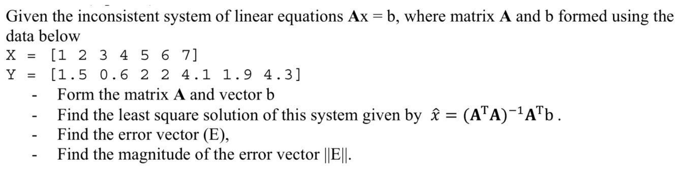 Solved Y = Given the inconsistent system of linear equations | Chegg.com