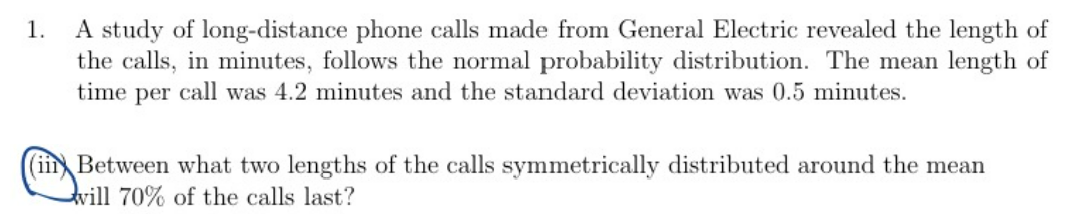 Solved 1. A study of long-distance phone calls made from | Chegg.com