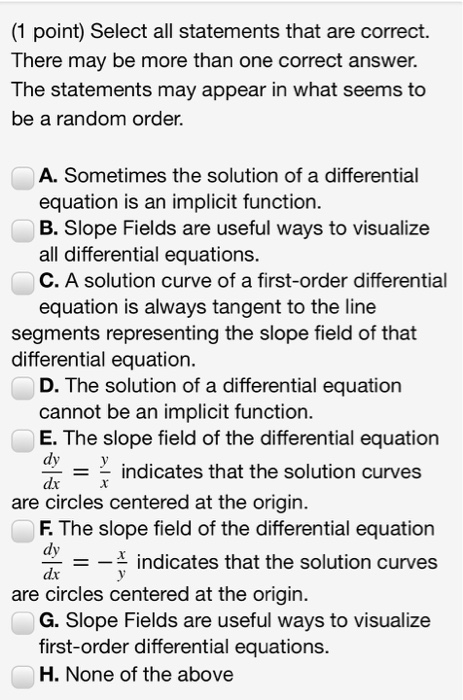 Solved (1 point) Select all statements that are correct. | Chegg.com