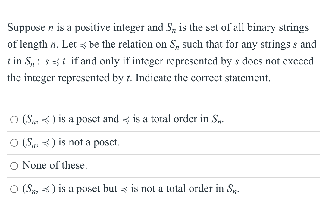 Solved S Suppose n is a positive integer and Sn is the set | Chegg.com