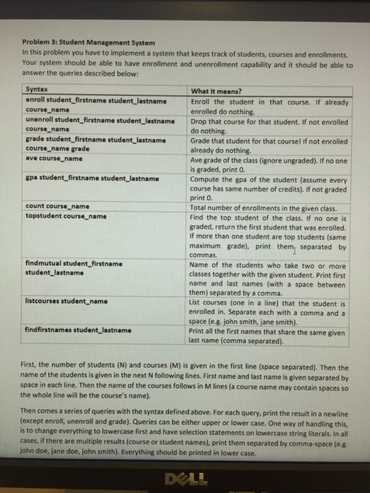 Solved Problem 3: Student Management System In this problem | Chegg.com