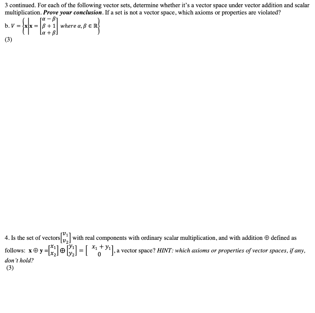Solved 3 continued. For each of the following vector sets, | Chegg.com