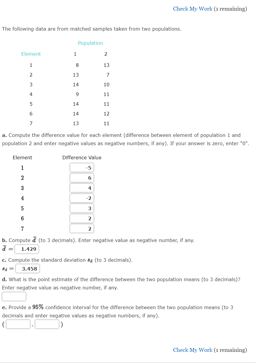 Solved The following data are from matched samples taken | Chegg.com