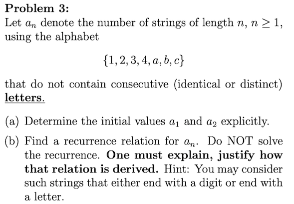 Solved Problem 3: Let an denote the number of strings of | Chegg.com