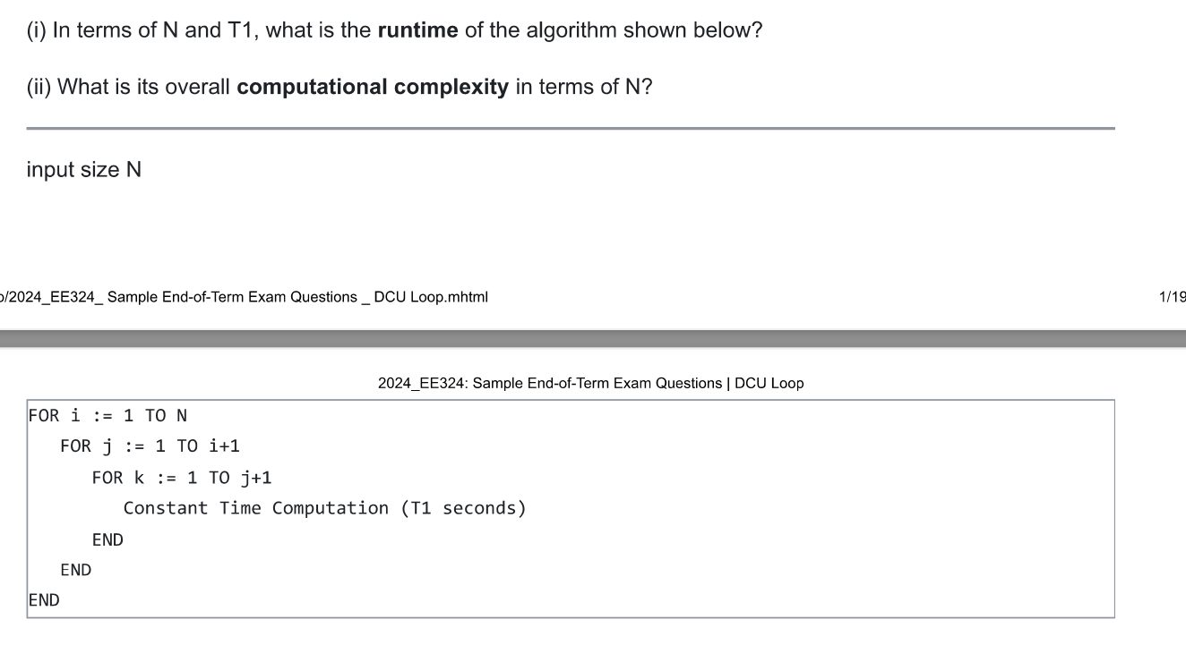 Solved (i) In terms of N and T1, what is the runtime of the | Chegg.com