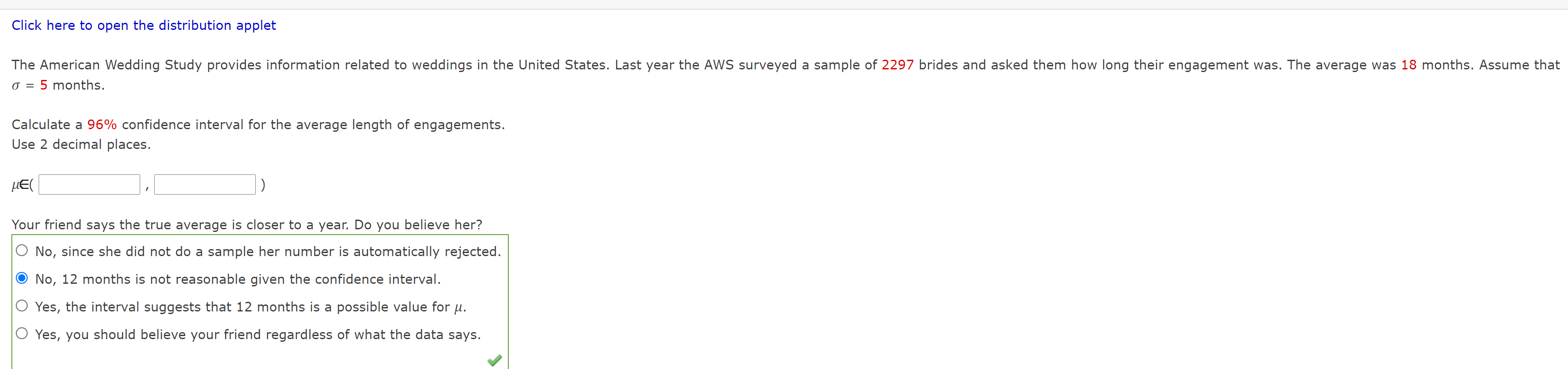 Solved Click here to open the distribution applet The | Chegg.com