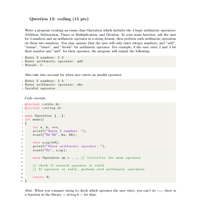 Solved Question 12: coding (15 pts) Write a program creating | Chegg.com