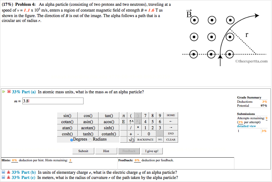 Solved (17%) Problem 4: An alpha particle (consisting of two | Chegg.com